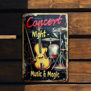 Concert Night Vintage Metal Sign Music Notes, Magic Style, Aluminum ...