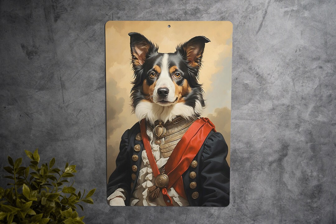 Fancy Victorian Border Collie Metal Sign Elegant Portrait, Regal Canine ...