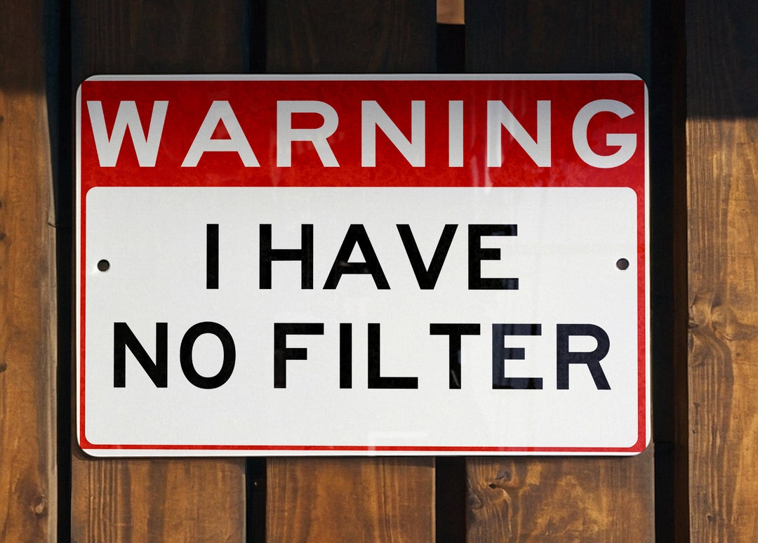 No Filter Warning Metal Sign: Home Decor, Funny Wall Art, Office Humor ...
