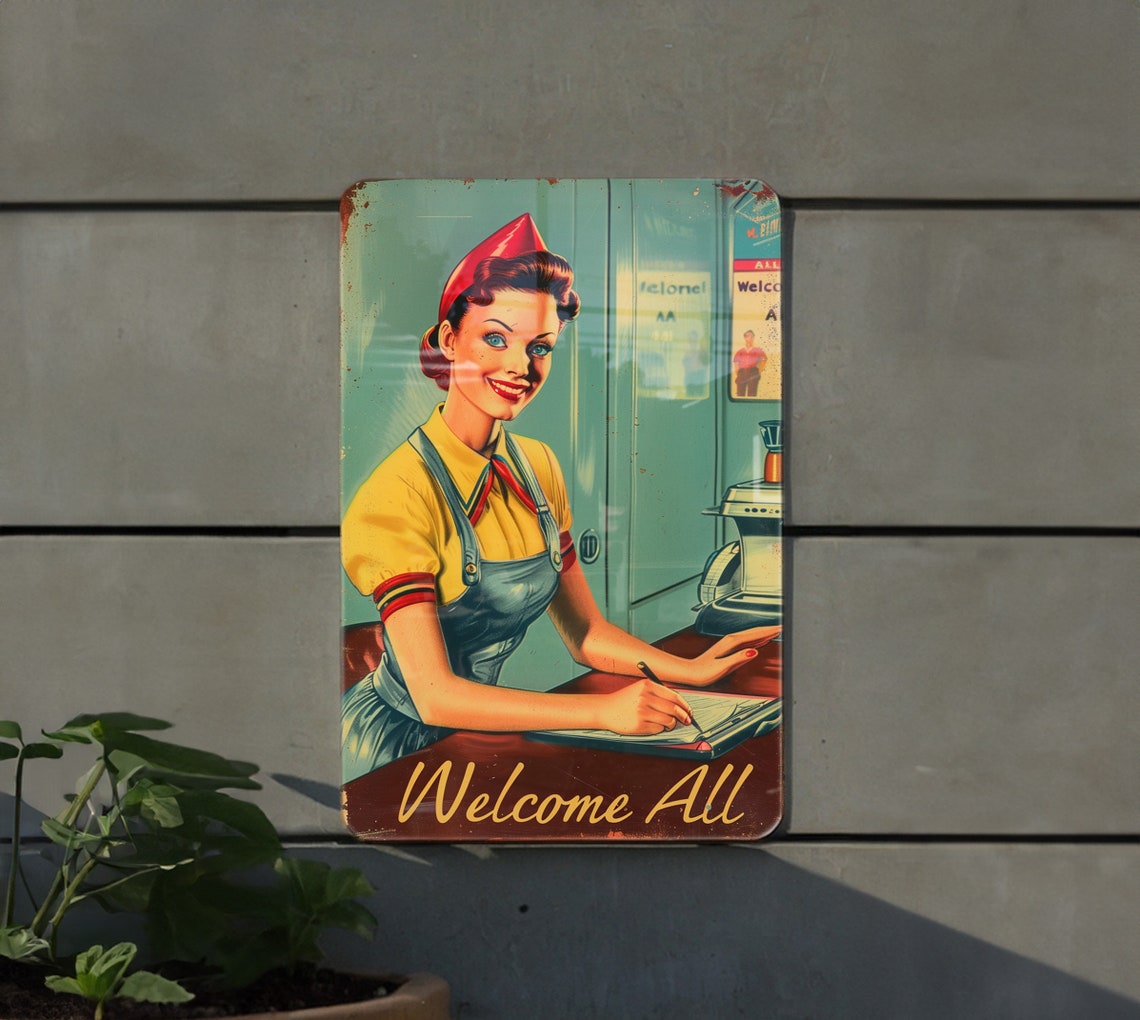 Receptionist Welcome Sign, Vintage Style, Aluminum Metal, All ...