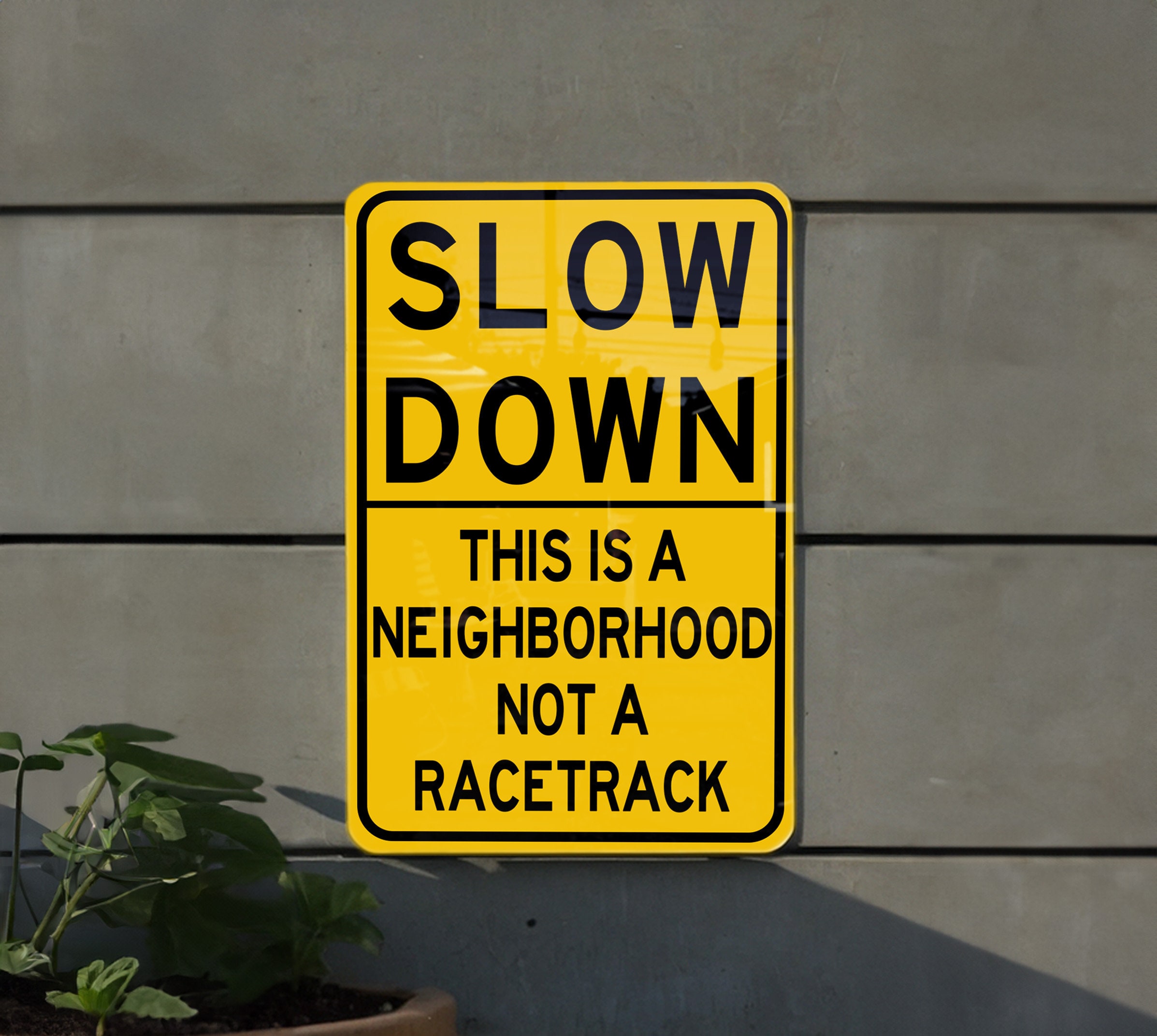 Slow Down Neighborhood Sign, Metal Outdoor Warning, Safety Racetrack ...