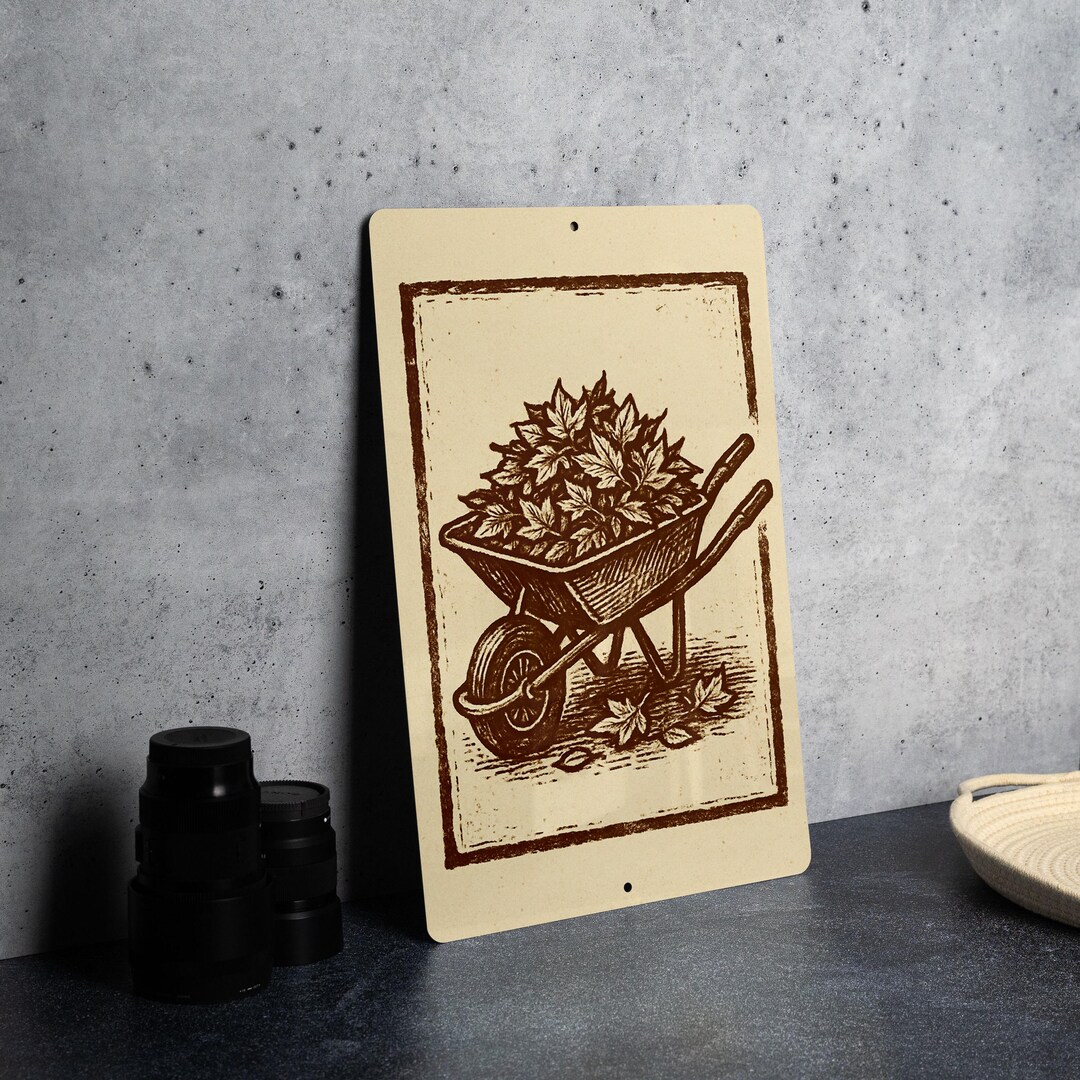 Rustic Wheelbarrow Leaves Metal Sign – Vintage Farmhouse Garden Decor ...