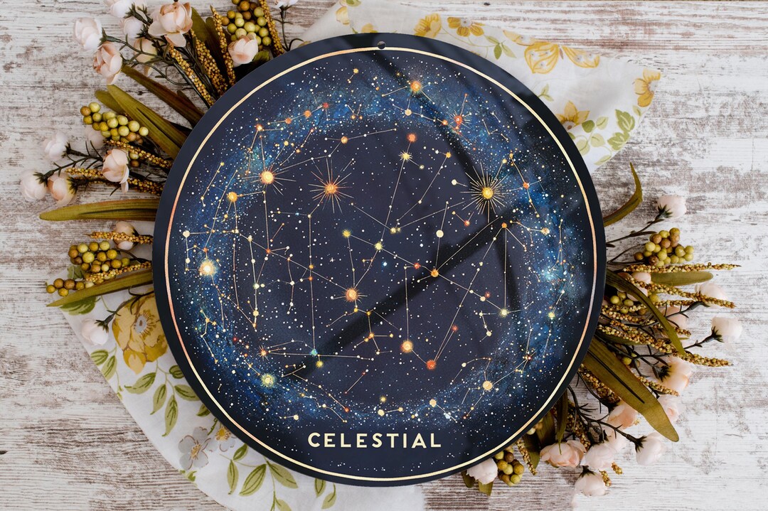 Stellar Symphony Cosmic Dance Round Metal Sign, Celestial Sphere Decor ...