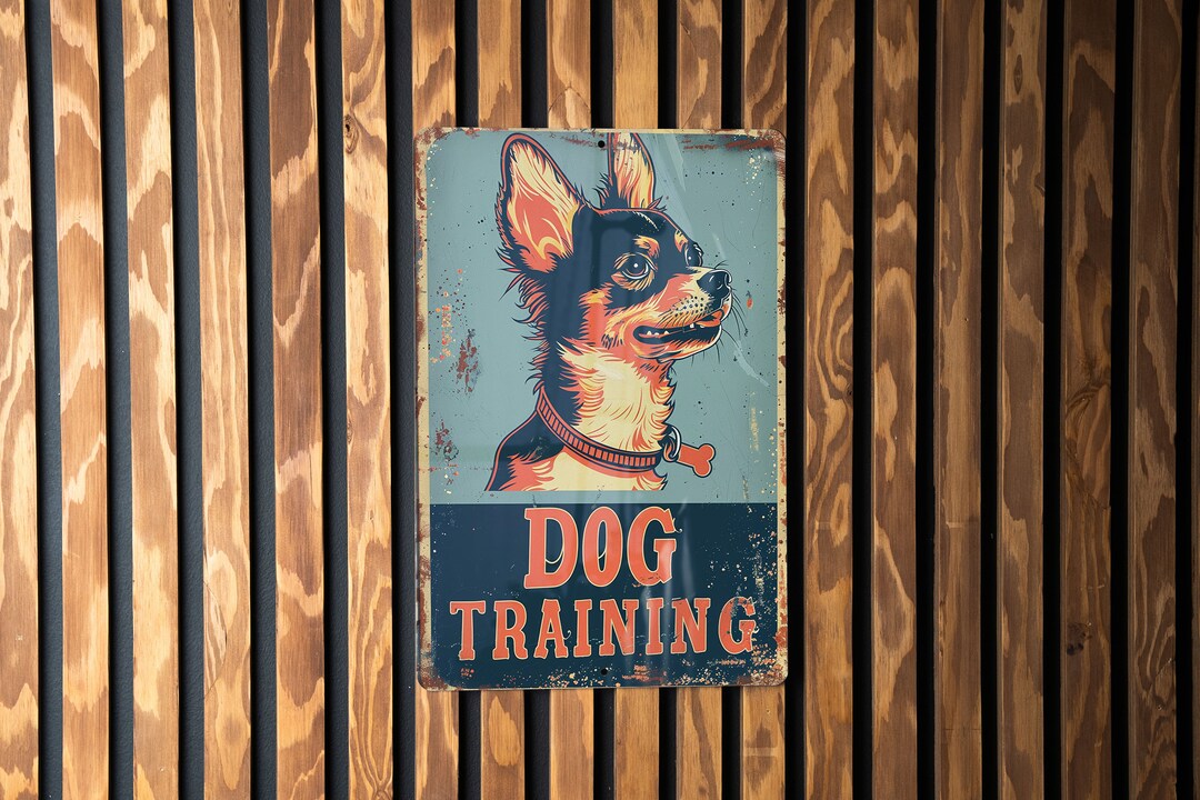 DOG TRAINING Vintage Style Metal Sign, Dog Illustration, Bright Colors ...