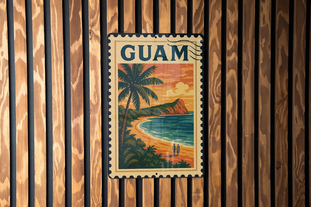 Guam Metal Sign Stamp Style Art – Vintage Island Wall Decor, Tropical ...