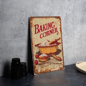 Baking Corner Metal Sign, Vintage Style, Rolling Pin Design, Soft Hues ...