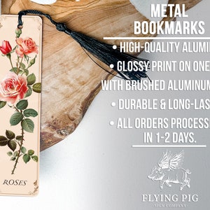 Metal Bookmark, Floral Theme, ROSES Text, Unique Book Accessory ...