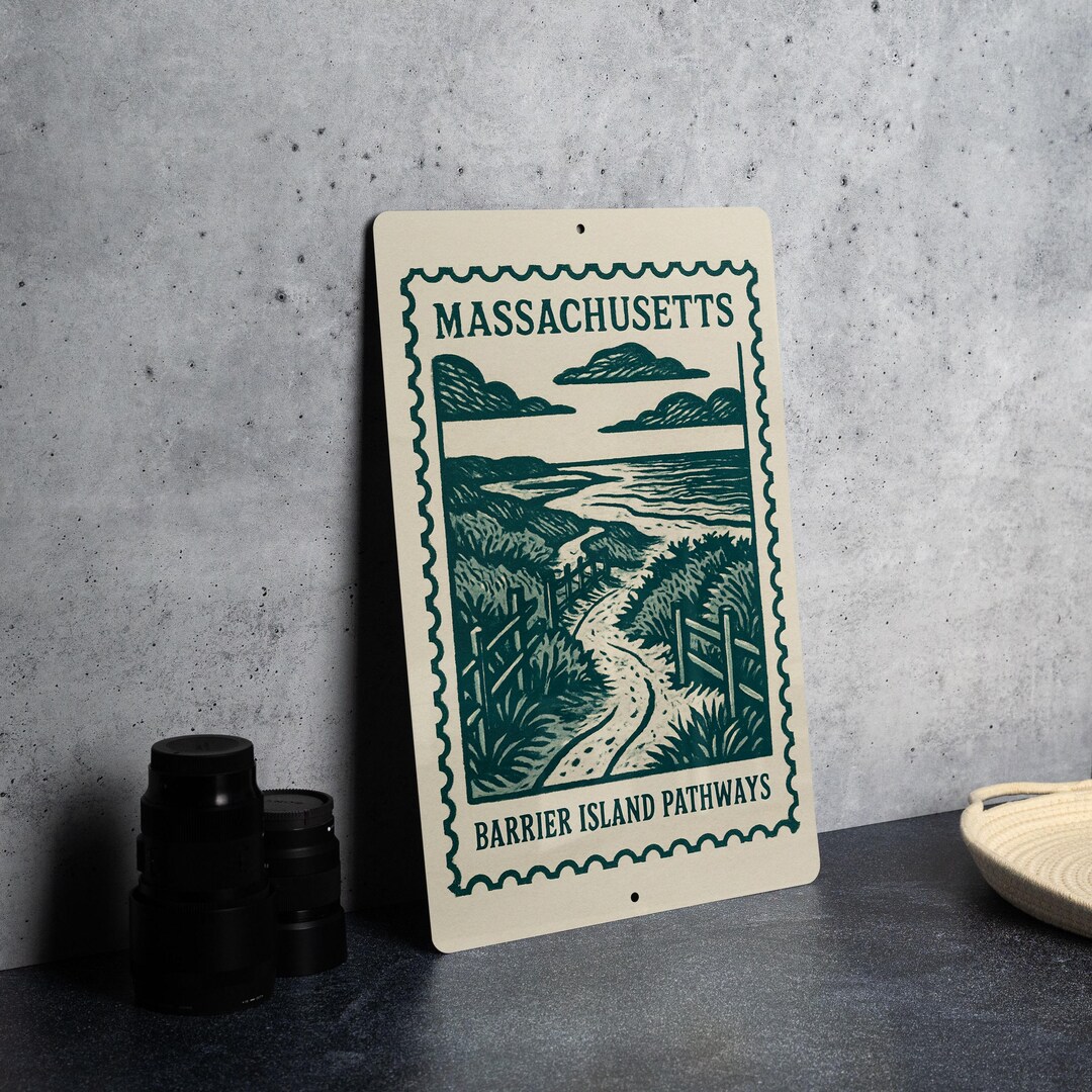 Massachusetts Barrier Island Pathways Metal Sign – Vintage Stamp Style ...