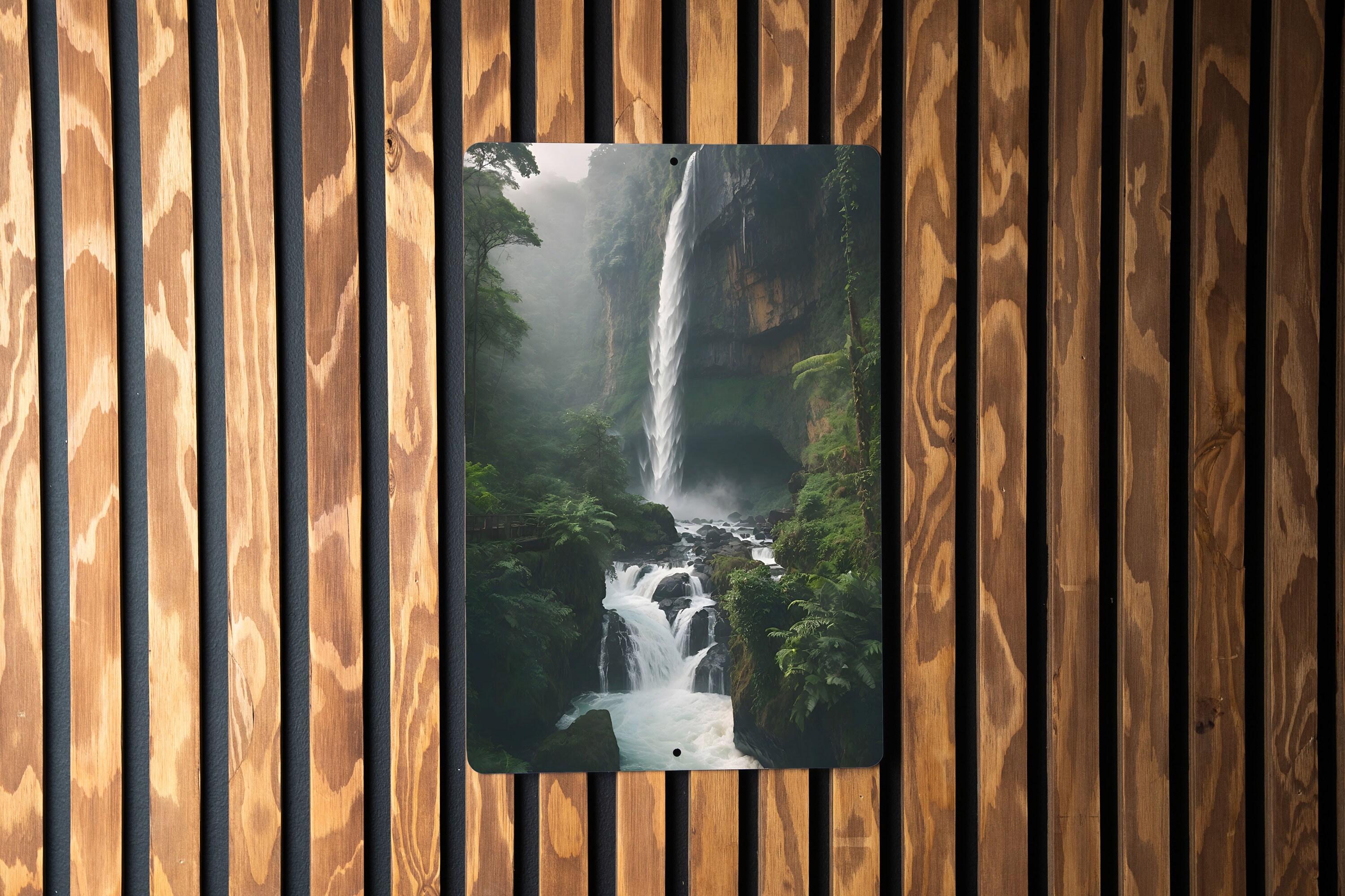 Realistic Waterfall Wall Art Metal Sign Nature's Majesty, Serene ...