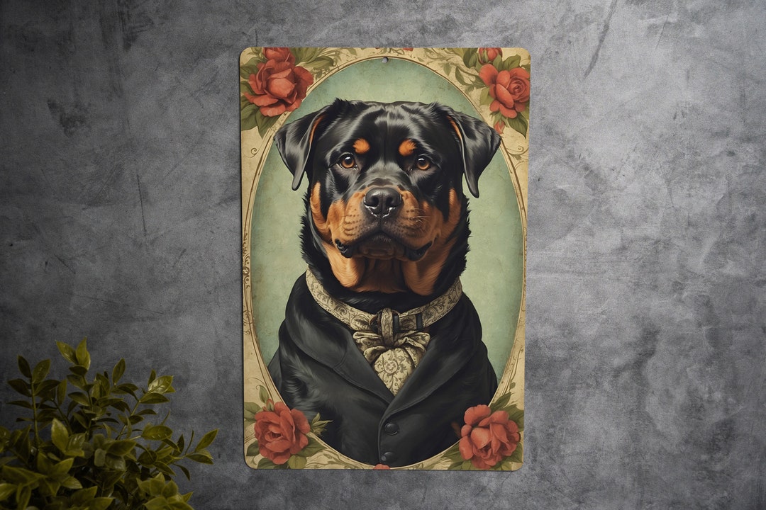 Victorian Portrait of a Rottweiler Metal Sign, Classic Dog Art, Home ...