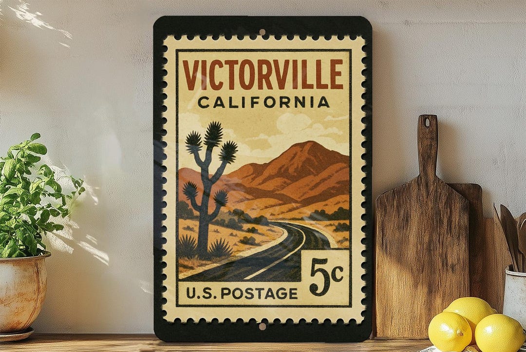 Victorville California Metal Sign Retro Postage Stamp Design Vintage ...