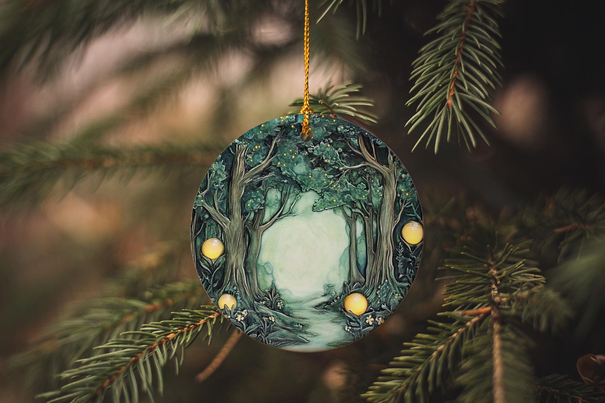 Enchanted Forest Ceramic Ornament, Whimsical Tree Design, Circular ...