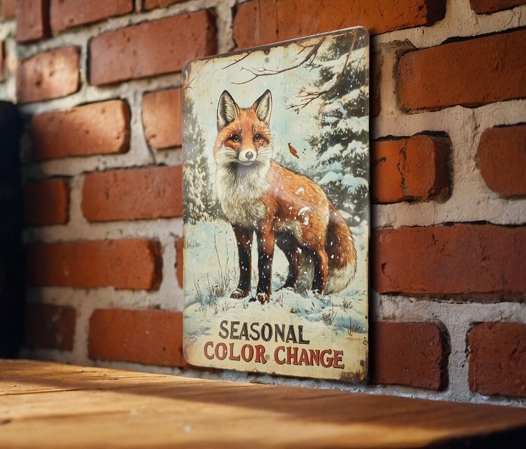 Vintage Style Tin Sign, Arctic Fox Coat, Seasonal Color Change, Metal ...