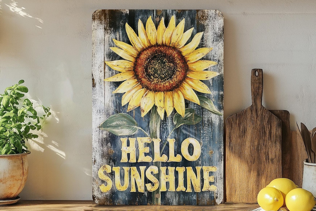 Rustic Garden Sign, Sunflower Decor, Metal Sign, HELLO SUNSHINE ...