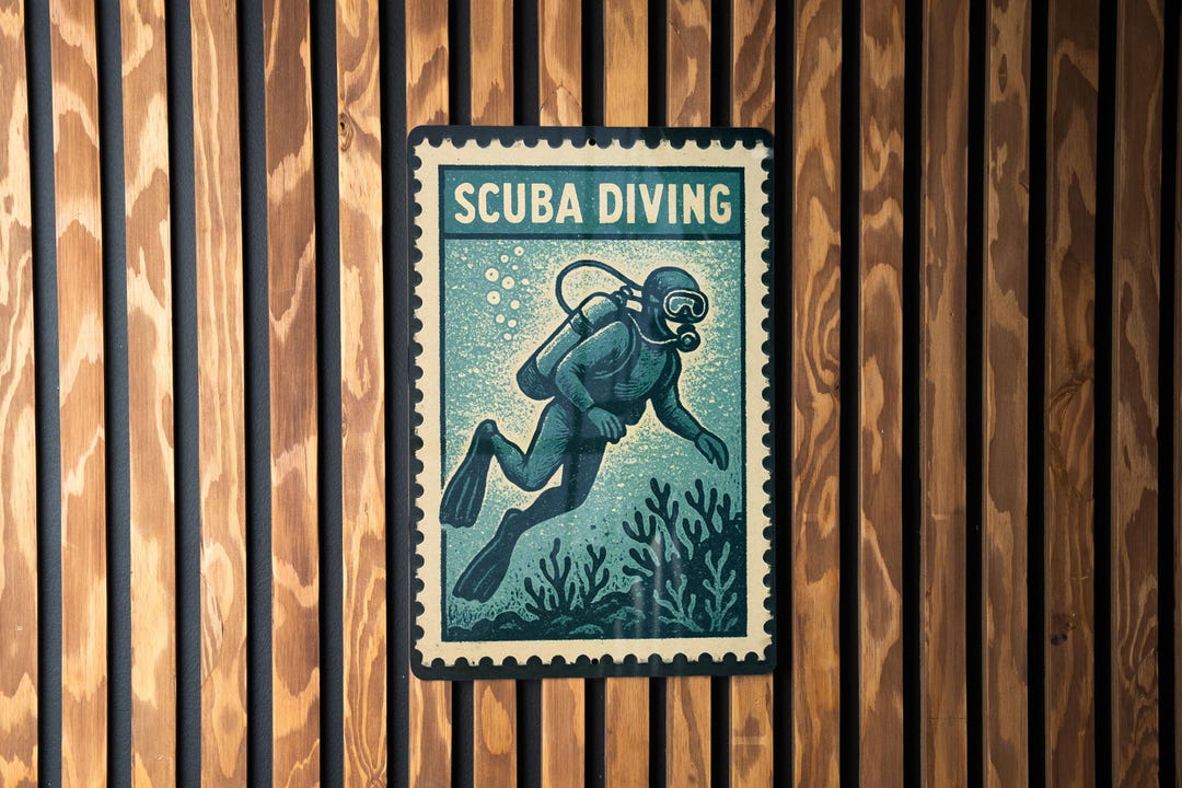 Scuba Diving Metal Sign – Vintage Stamp Style Wall Art for Divers ...