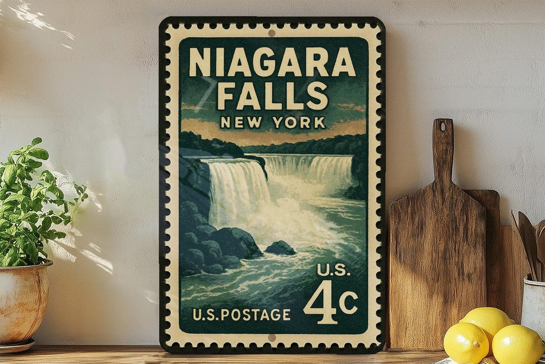 Niagara Falls New York Metal Sign – Vintage Postage Stamp Design ...