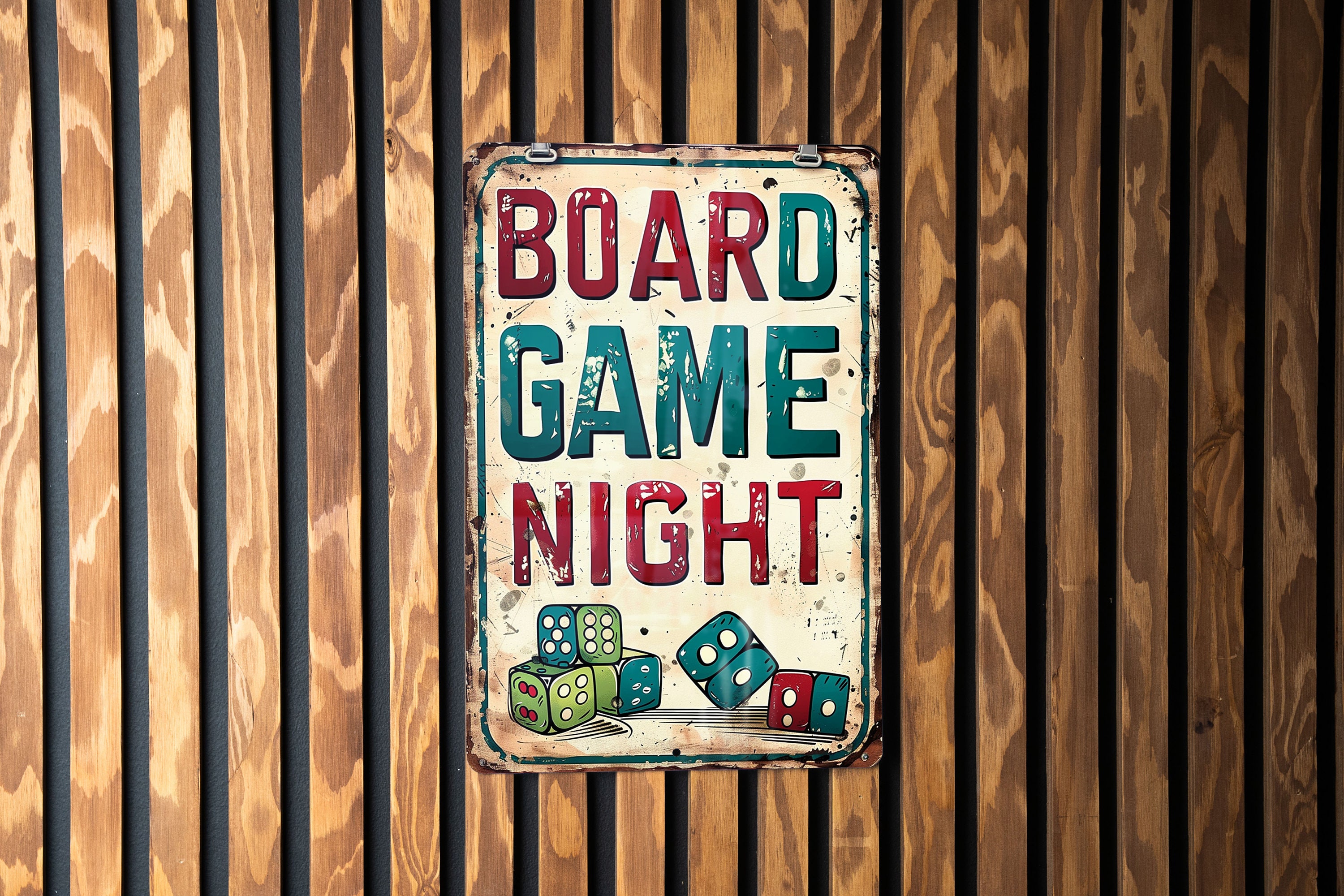 Board Game Night Vintage Metal Sign - Retro Colors, Playful Font, Game ...