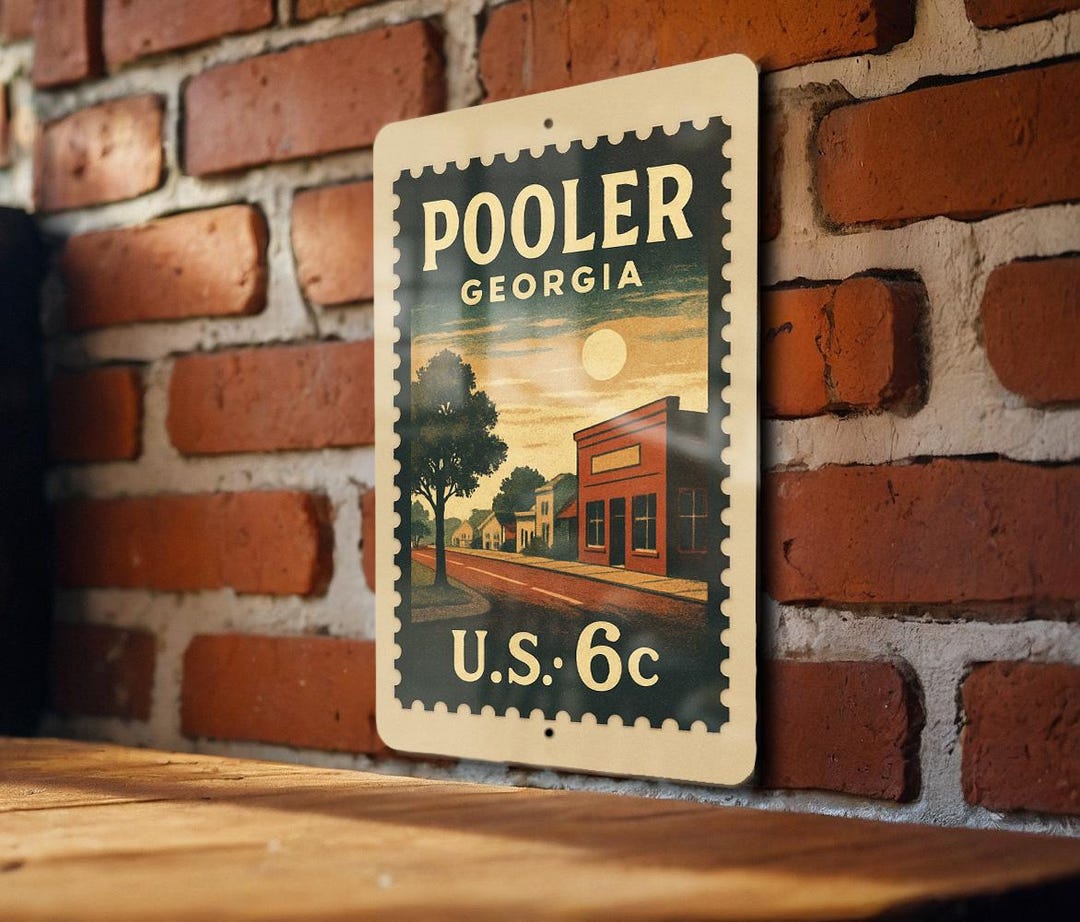 Pooler Georgia Metal Sign – Retro Postage Stamp Design Featuring Pooler ...