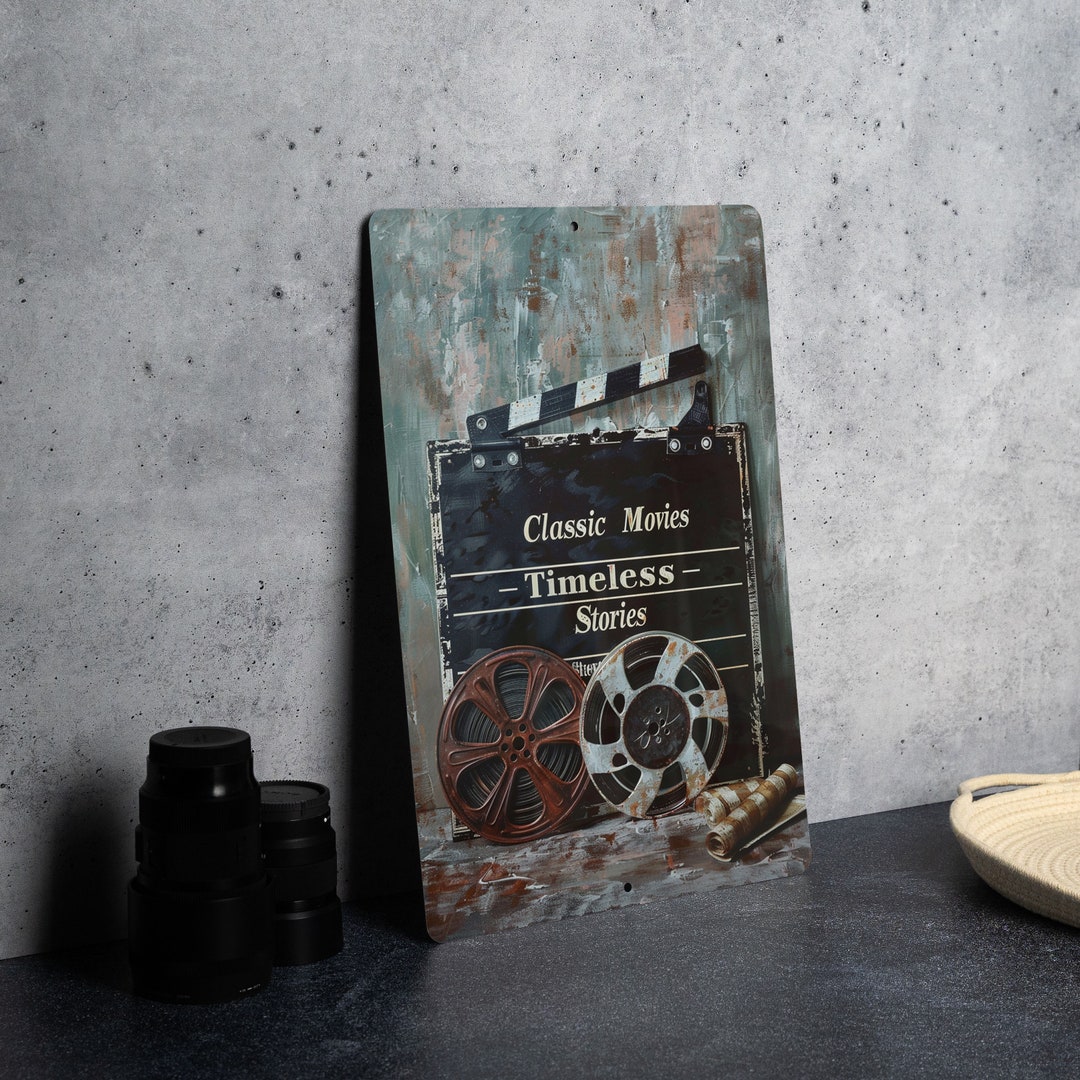 Classic Movies Metal Sign: Film Reels, Clapperboard, Timeless Stories ...