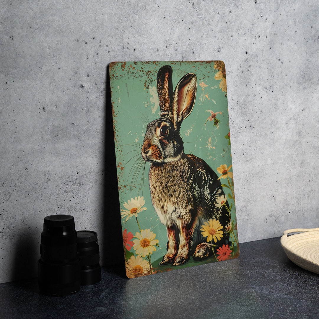 Vintage Flemish Giant Rabbit Metal Sign, Aluminum Decor, Retro Rabbit ...