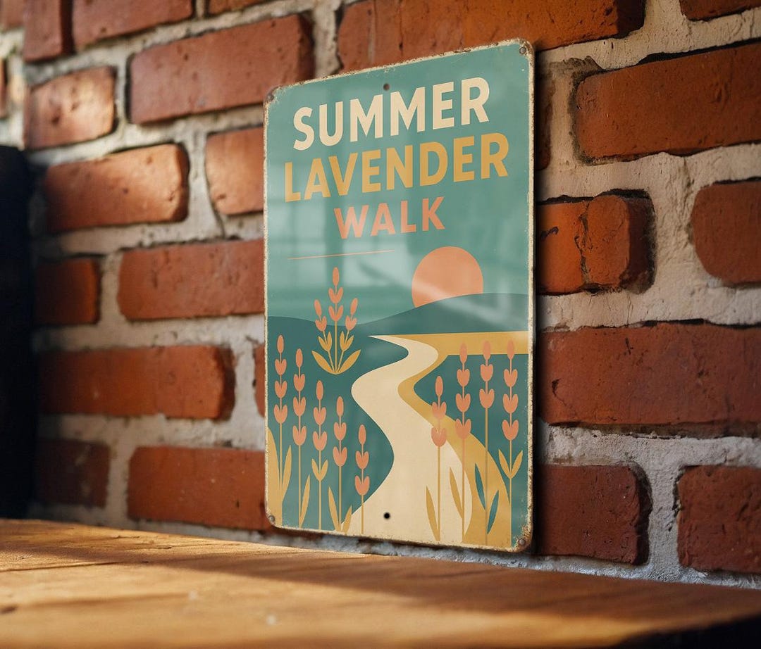 Mid-century Modern Geometric Metal Sign – Summer Lavender Walk, Retro ...