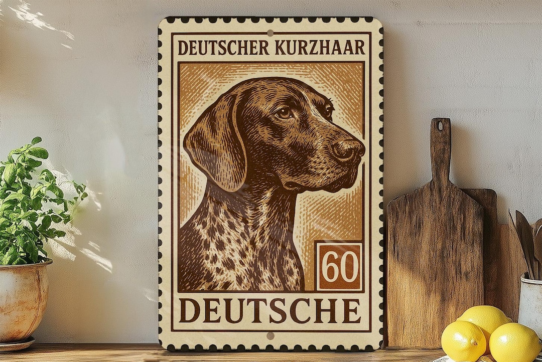 German Shorthaired Pointer Metal Sign – Vintage Stamp Style Dog Wall ...