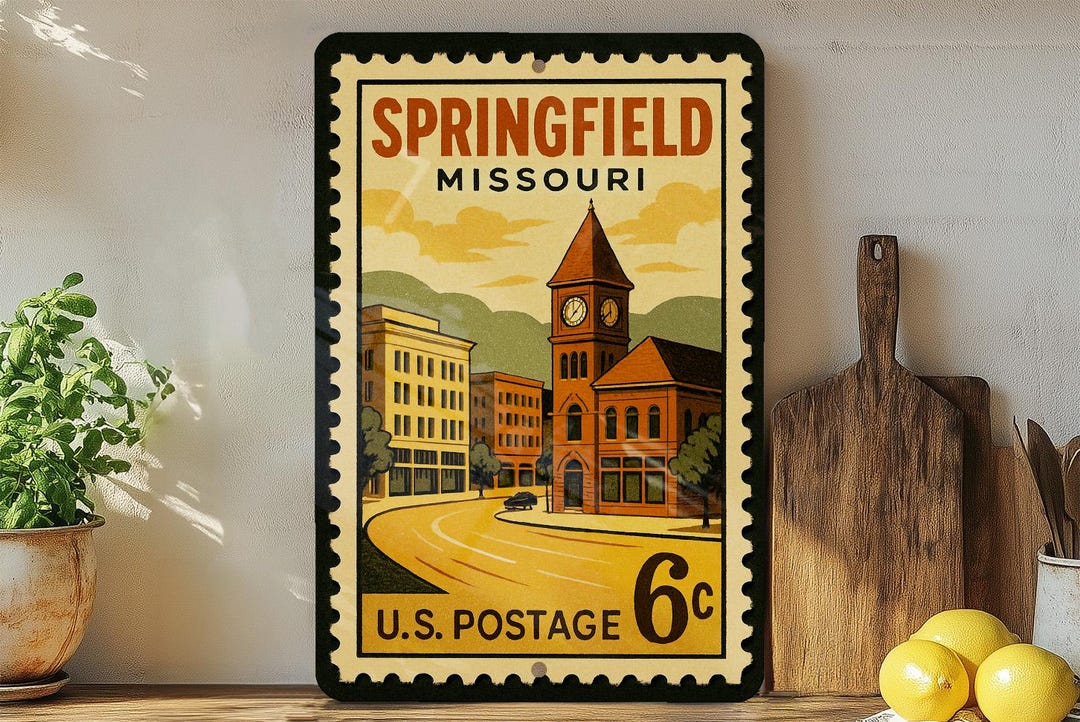 Springfield Missouri Metal Sign Featuring Retro Postage Stamp Design ...