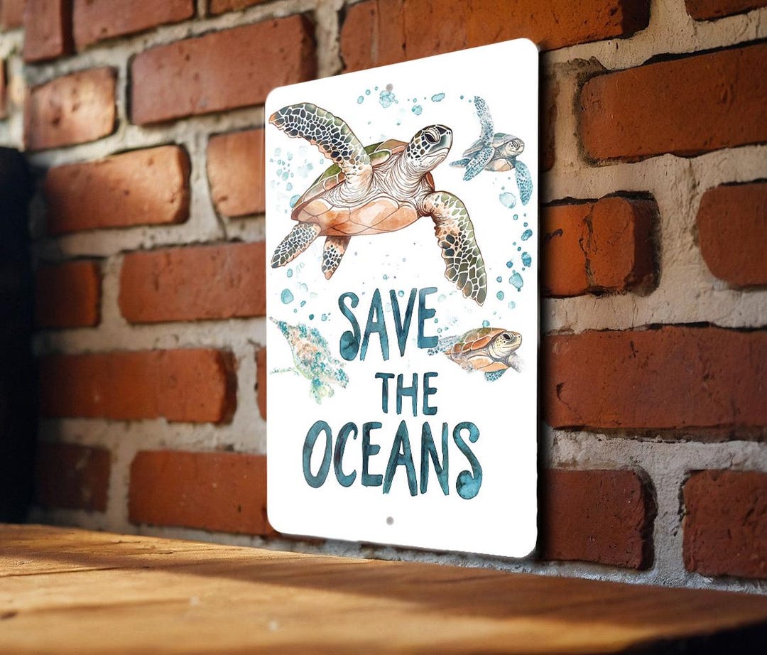 Metal Sign Sea Turtles, Save the Oceans, Ocean Conservation Art ...