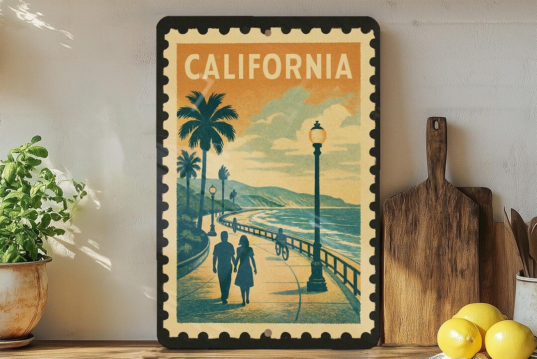 California Seaside Promenade Vintage Metal Sign – Retro Coastal Wall ...