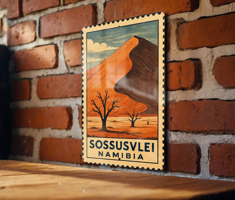 Sossusvlei Namibia Stamp Art Metal Sign – Vintage Wall Decor for Travel ...