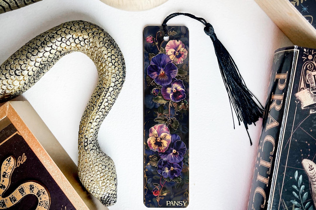 Floral Bookmark, Pansy Text, Metal Bookmark, Reading Accessory, Book ...