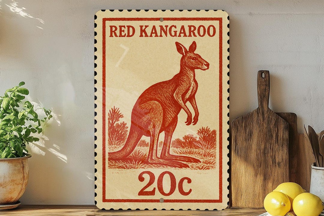 Red Kangaroo Metal Sign Vintage Stamp Style Wall Art | Rustic ...