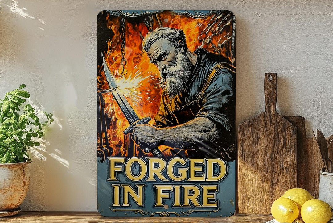 Vintage Style Tin Sign, Blacksmith Art, Forged in Fire Metal Sign ...