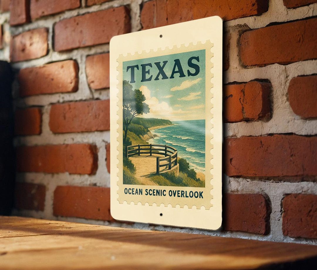 Texas Coast Scenic Overlook Metal Sign – Vintage Stamp Style Wall Art ...