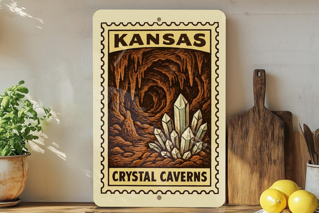 Kansas Crystal Caverns Metal Sign – Vintage Stamp Style Wall Art ...