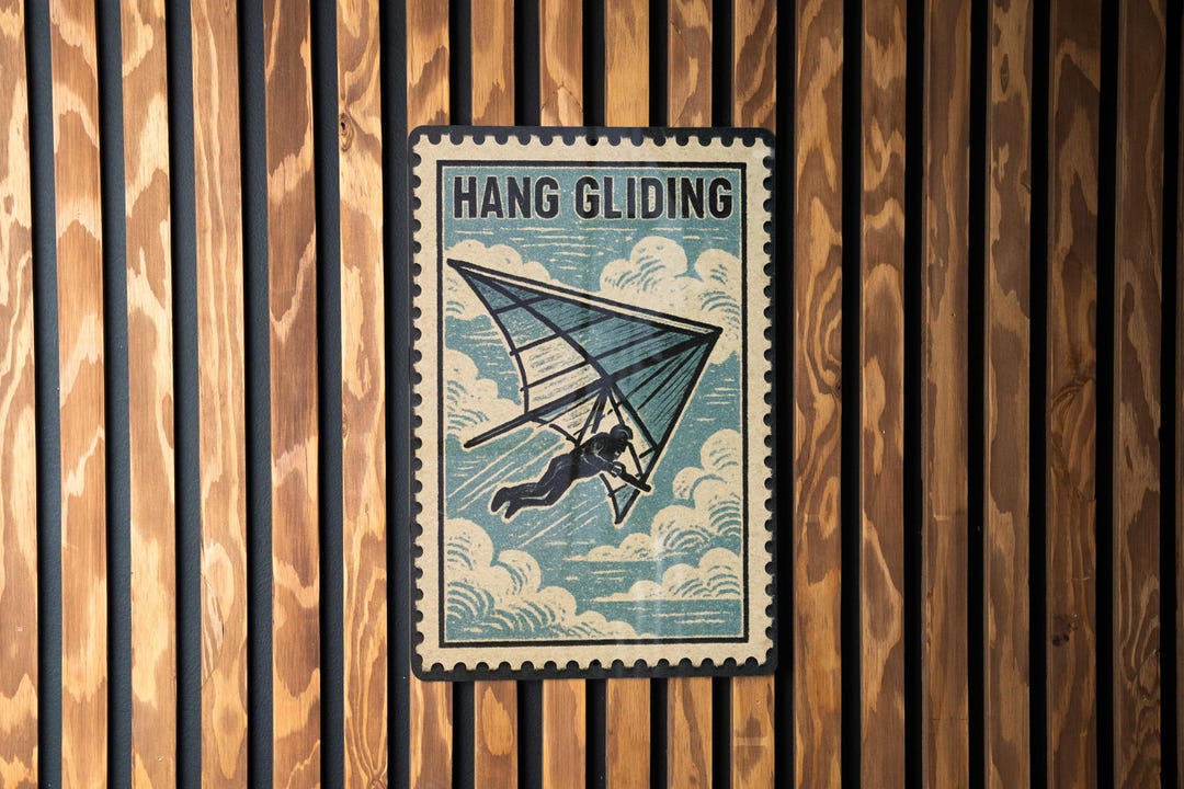 Hang Gliding Metal Sign – Vintage Stamp Style Wall Art for Pilots ...