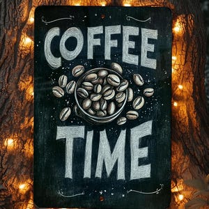 Coffee Time Metal Sign, Chalkboard Cafe Menu, Coffee Beans Decor ...