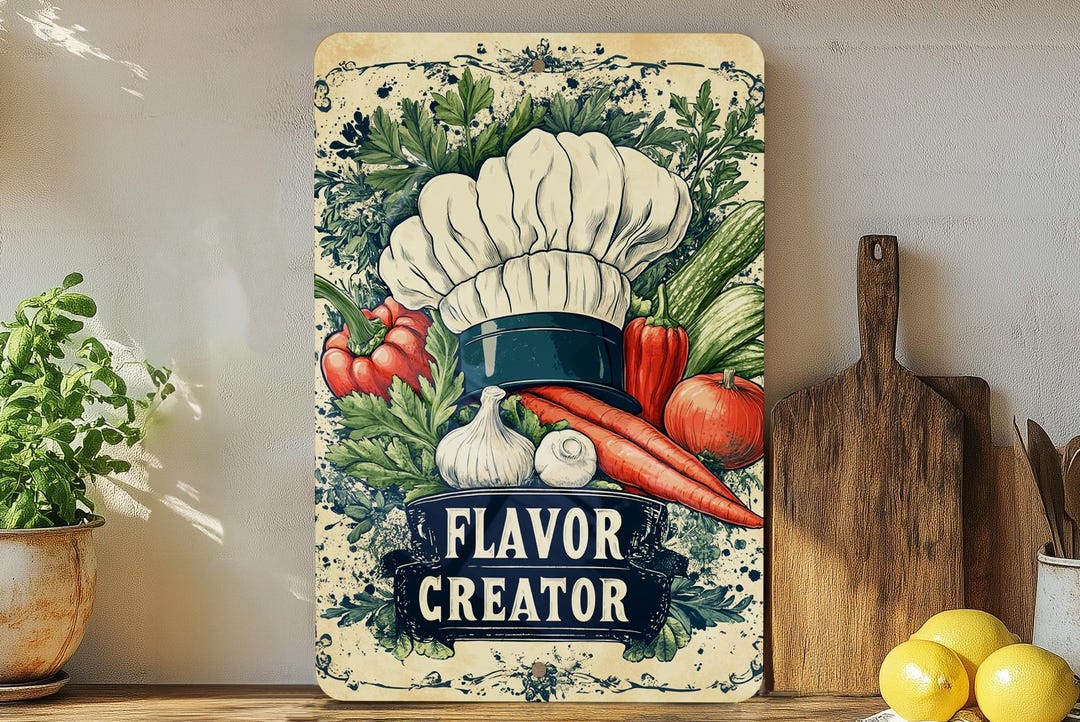 Artisans Bounty Rustic Chef Hat Metal Sign, Kitchen Wall Decor ...