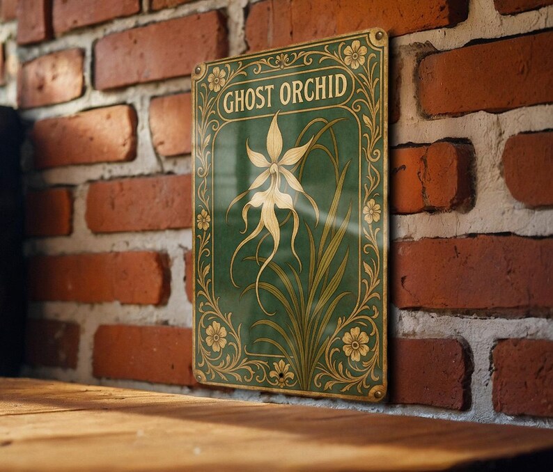 Art Nouveau Ghost Orchid Metal Sign – Ornate Floral Wall Art, Vintage ...