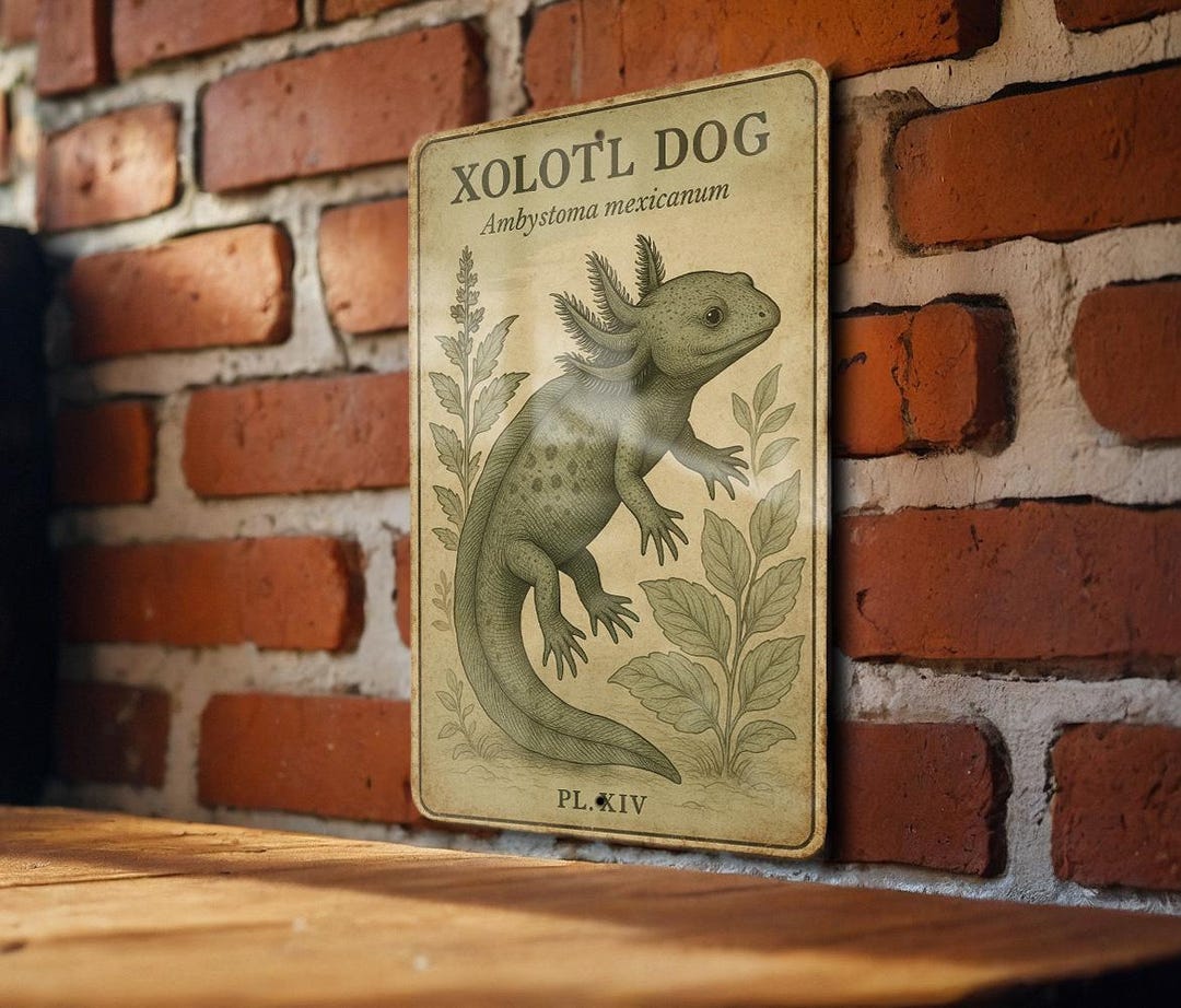 Vintage Xolotl Dog Botanical Tin Sign – Aged Parchment, Sage & Ochre ...