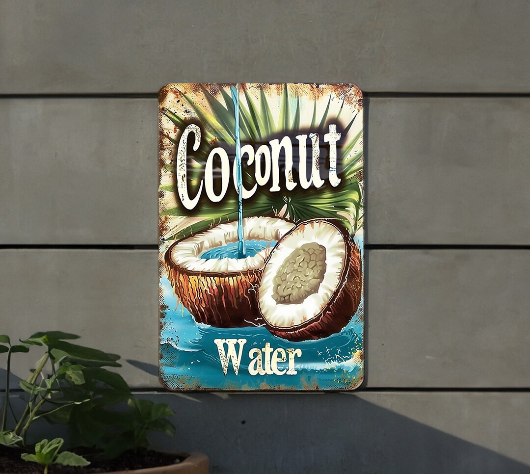 Vintage Coconut Water Sign, Metal Wall Decor, Retro Kitchen Art ...