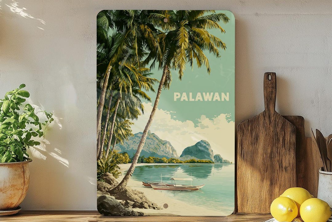 Retro Palawan Travel Poster Tin Sign – Vintage Island Wall Art ...
