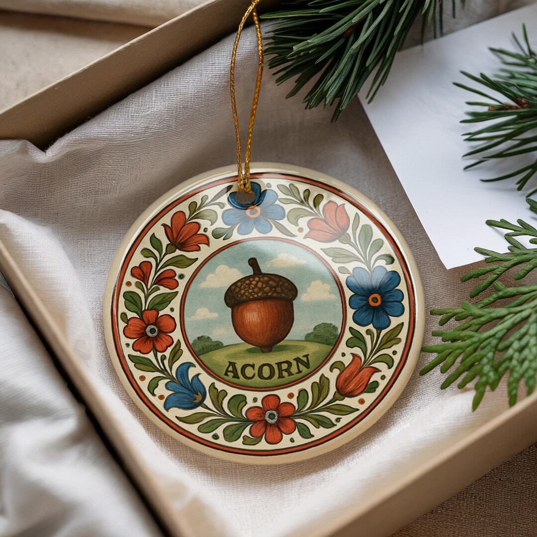 Acorn Landmark Ceramic Ornament With Circular Floral Border and ...