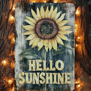 Rustic Garden Sign, Sunflower Decor, Metal Sign, HELLO SUNSHINE ...