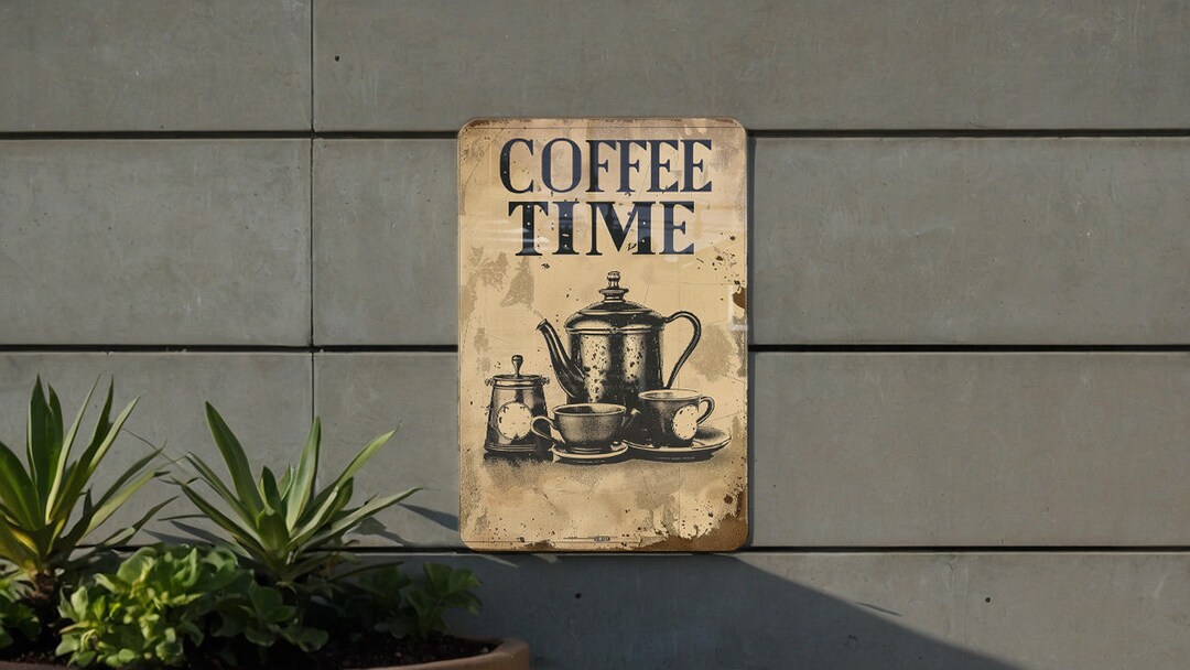 Vintage Coffee Time Metal Sign, Kitchen Decor, Retro Wall Art, Cafe ...