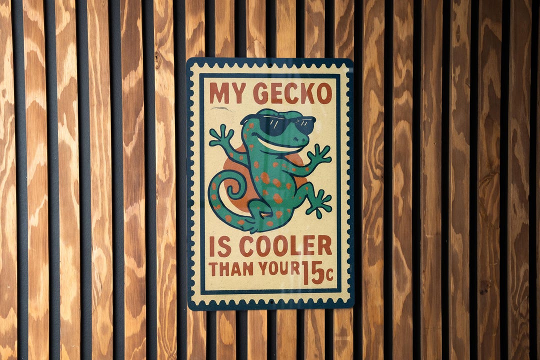 Funny Gecko Metal Sign – Retro Stamp Style Wall Art for Reptile Lovers ...
