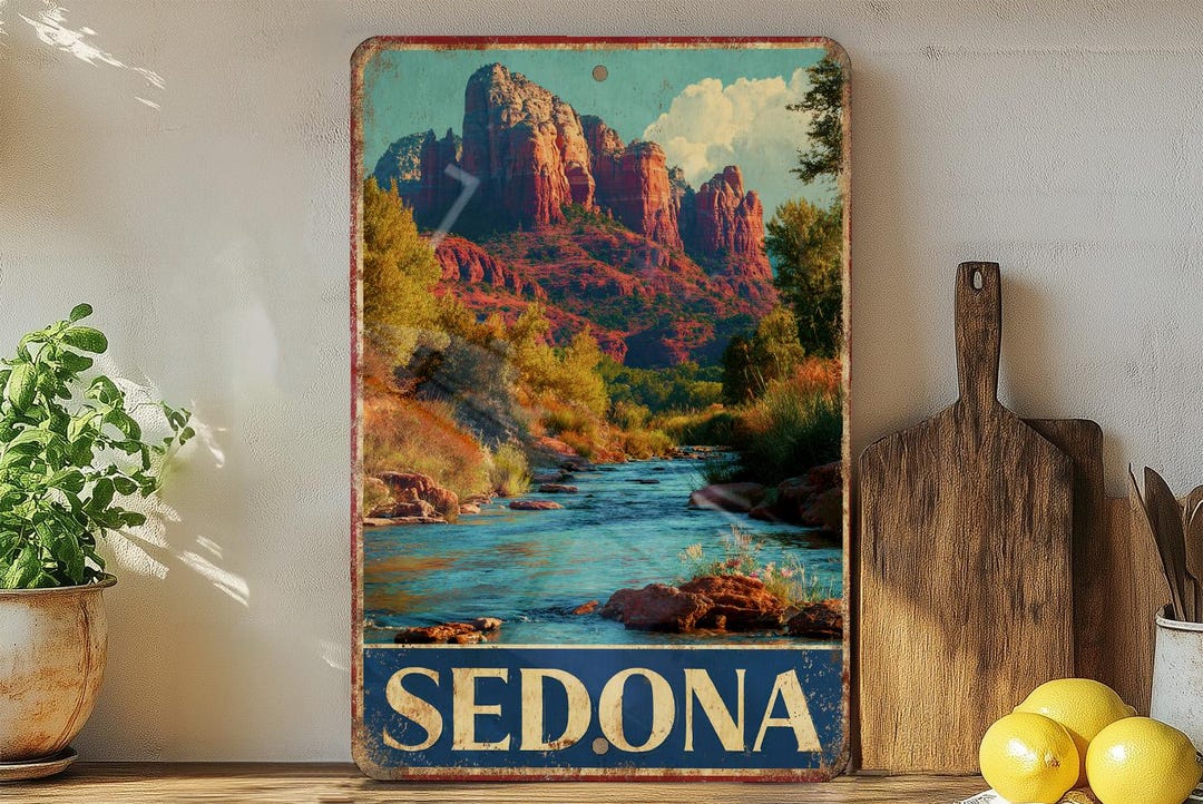 Retro Sedona Travel Poster Tin Sign – Vintage Arizona Wall Art, Desert ...