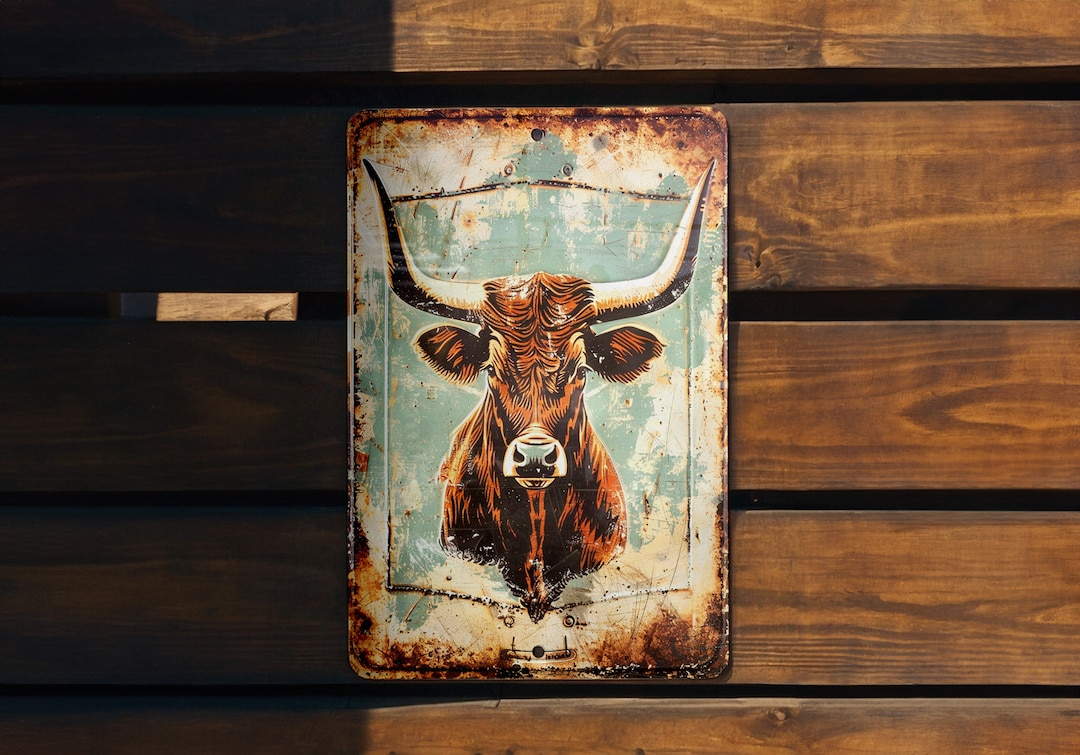 Texas Longhorn Metal Sign, Vintage Style Decor, Rustic Wall Art ...