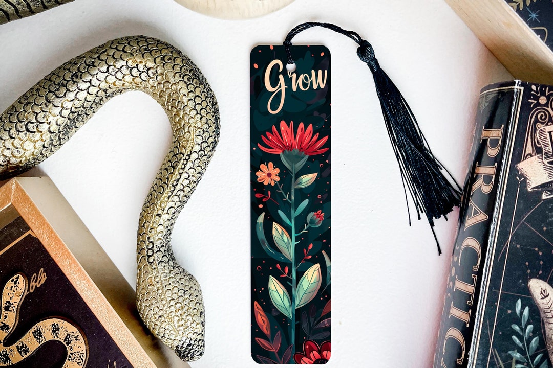 Metal Bookmark, Blooming Flower Design, Grow Text, Book Lover Gift ...