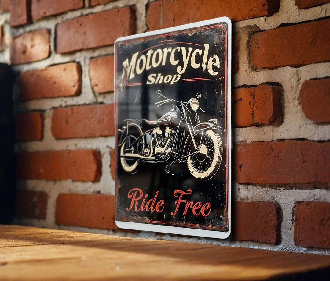 Classic Motorcycle Shop Sign, Vintage Helmets, Ride Free Decor ...